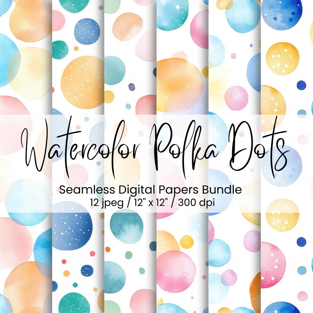 Watercolor Polka Dots Digital Paper Bundle, 12 Seamless Pastel ...