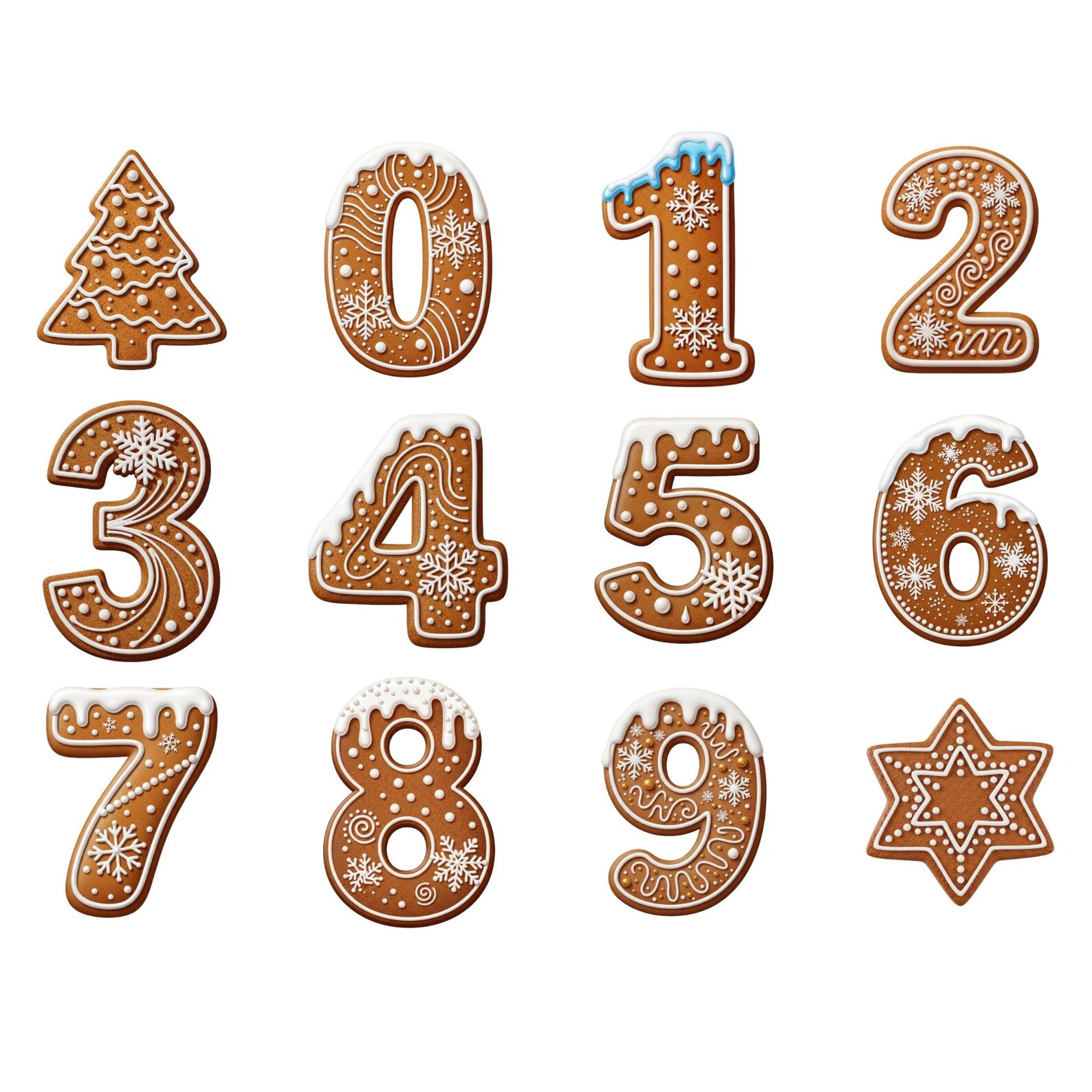 Gingerbread Cookie Numbers Clipart – 12 PNG Elements / 300 DPI - Etsy