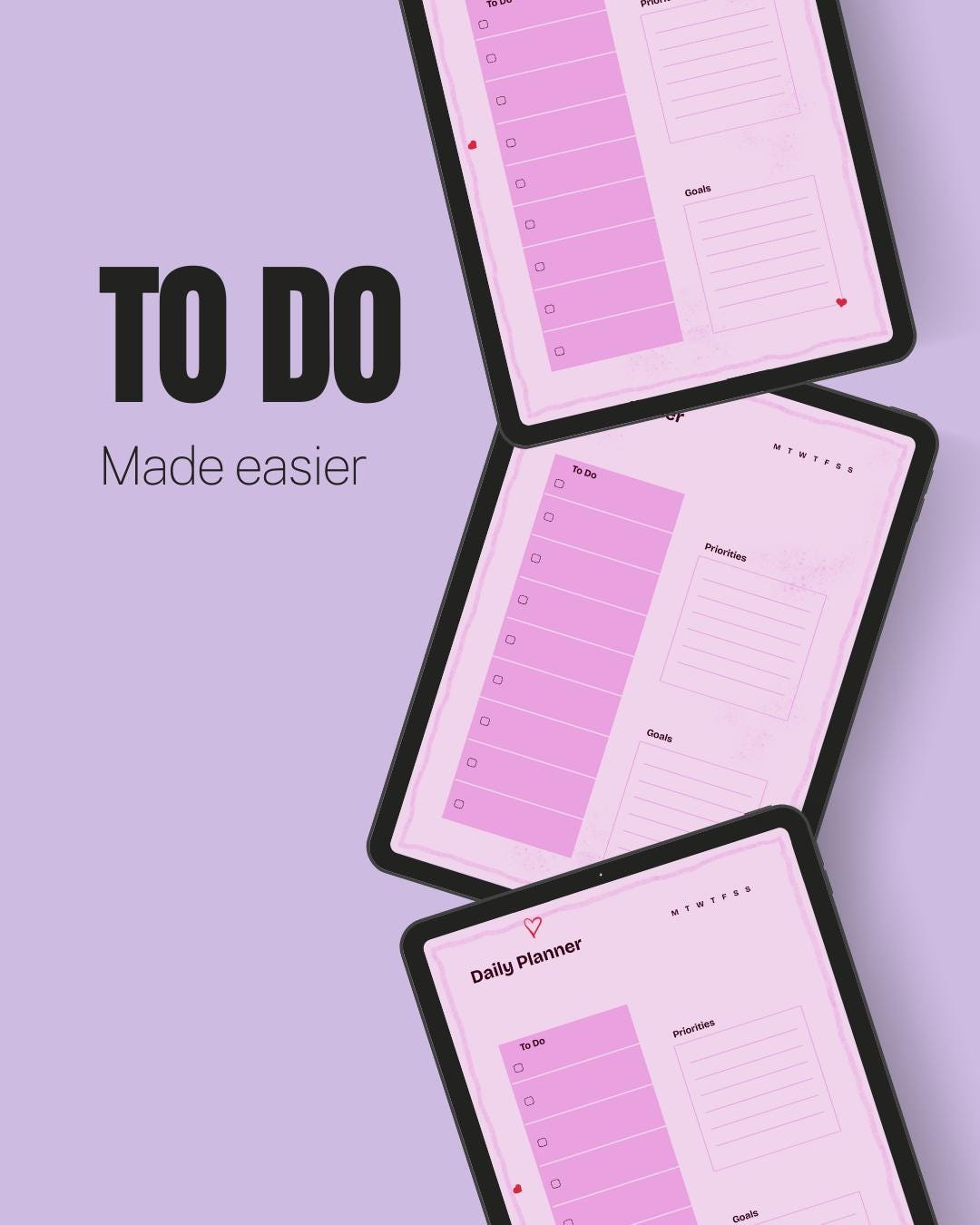 Pink Daily to Do Planner and Organiser With Hearts - Etsy