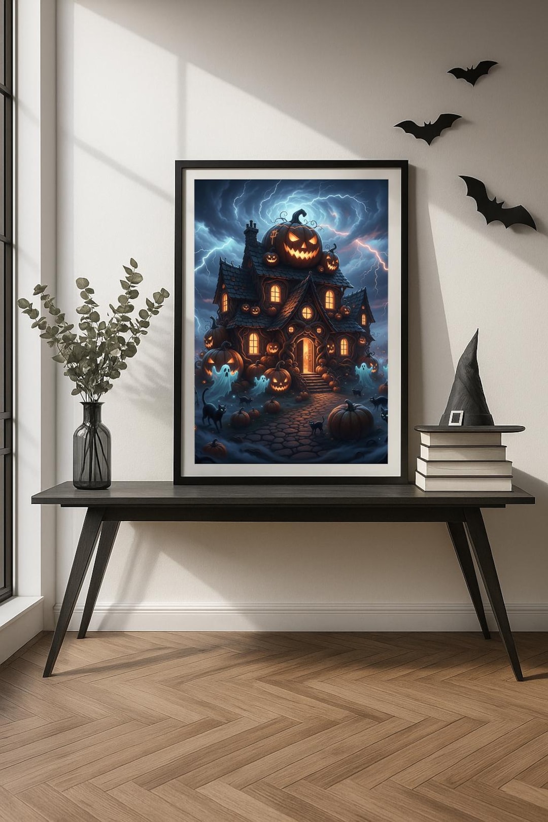 Haunted Pumpkin House Wall Art | Halloween Spooky Home Decor - Etsy