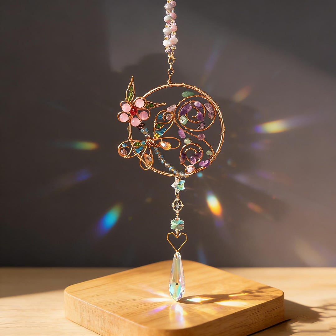 Floral Dragonfly Wire Wrapped Wind Chime Crushed Stone Sun Catcher ...