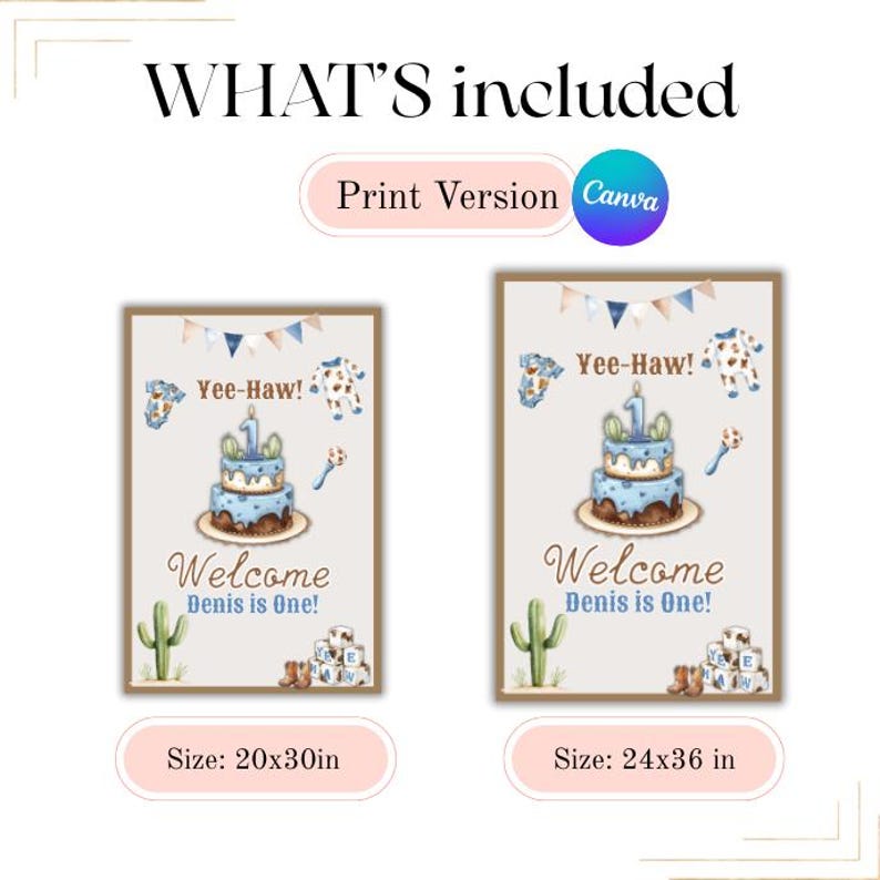 Editable Canva Cowboy Birthday Welcome Sign, 1st Birthday, Photo and ...