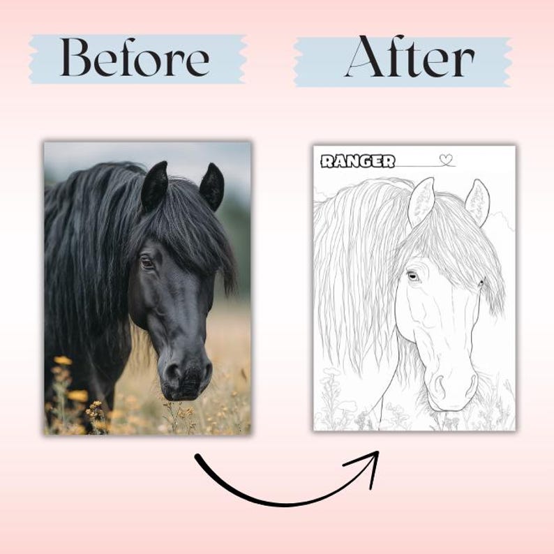Set of 5 Custom Horse Coloring Pages With Name Bundle Personalized ...