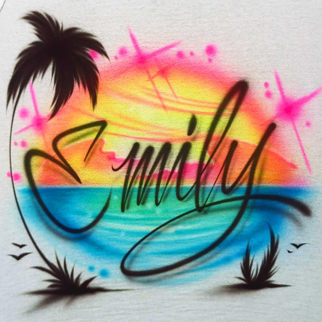 Custom Airbrush Tropical Sunset Name Shirt | Personalized Tee With ...
