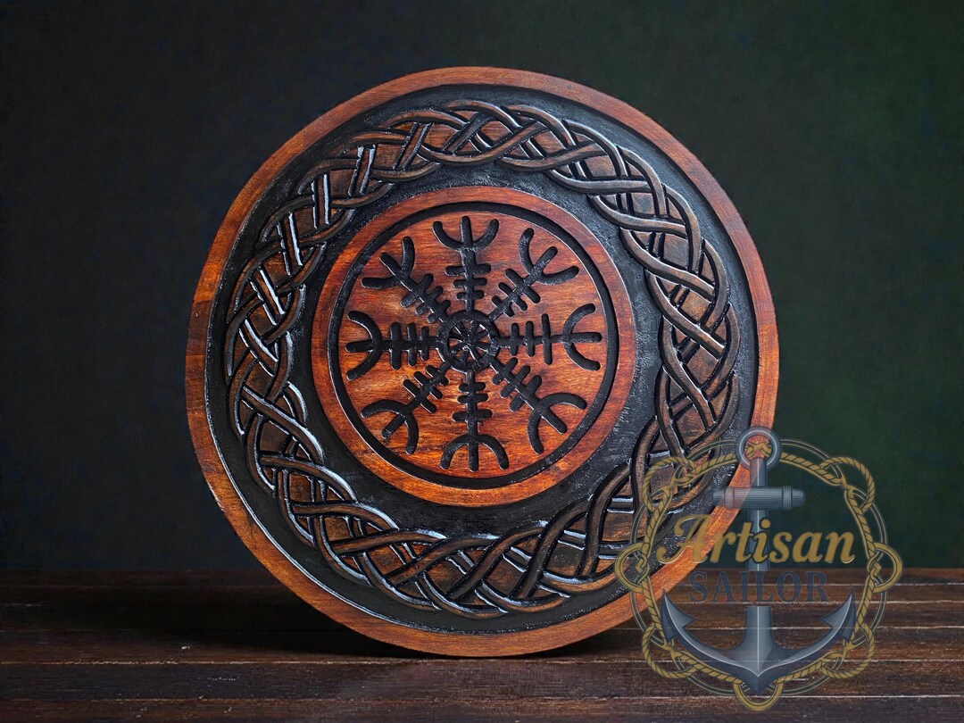 Hand-carved Viking Shield With Norse Rune Design – Wall Decor ...