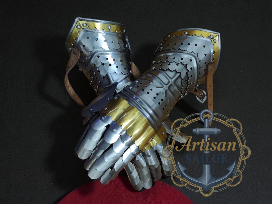 Handmade Iron Brass Medieval Gauntlets | Knight Armor Gloves, 16 Inch ...