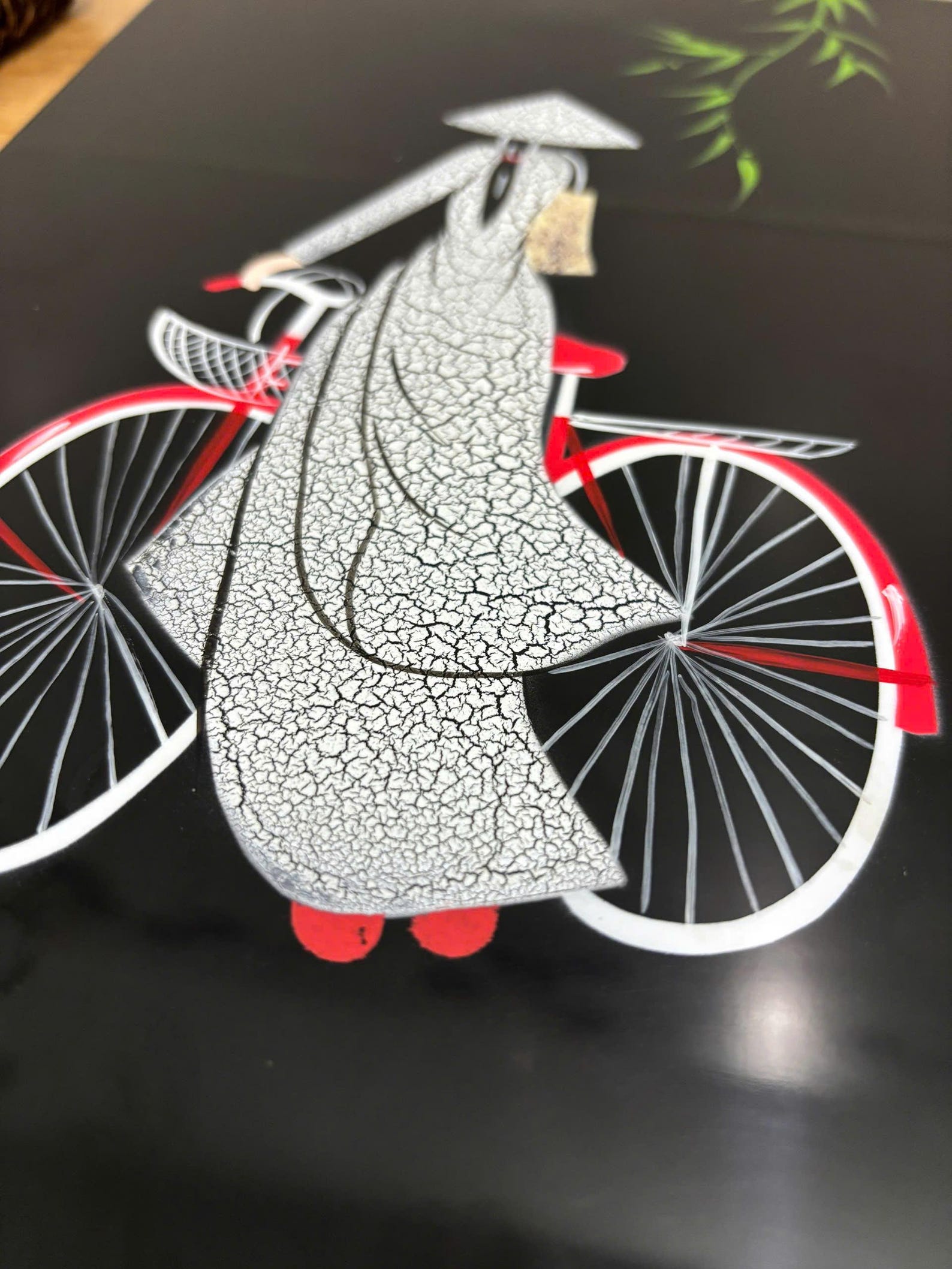 Vietnamese Eggshell Lacquer Painting: Woman in Áo Dài, Bicycle Wall Art ...