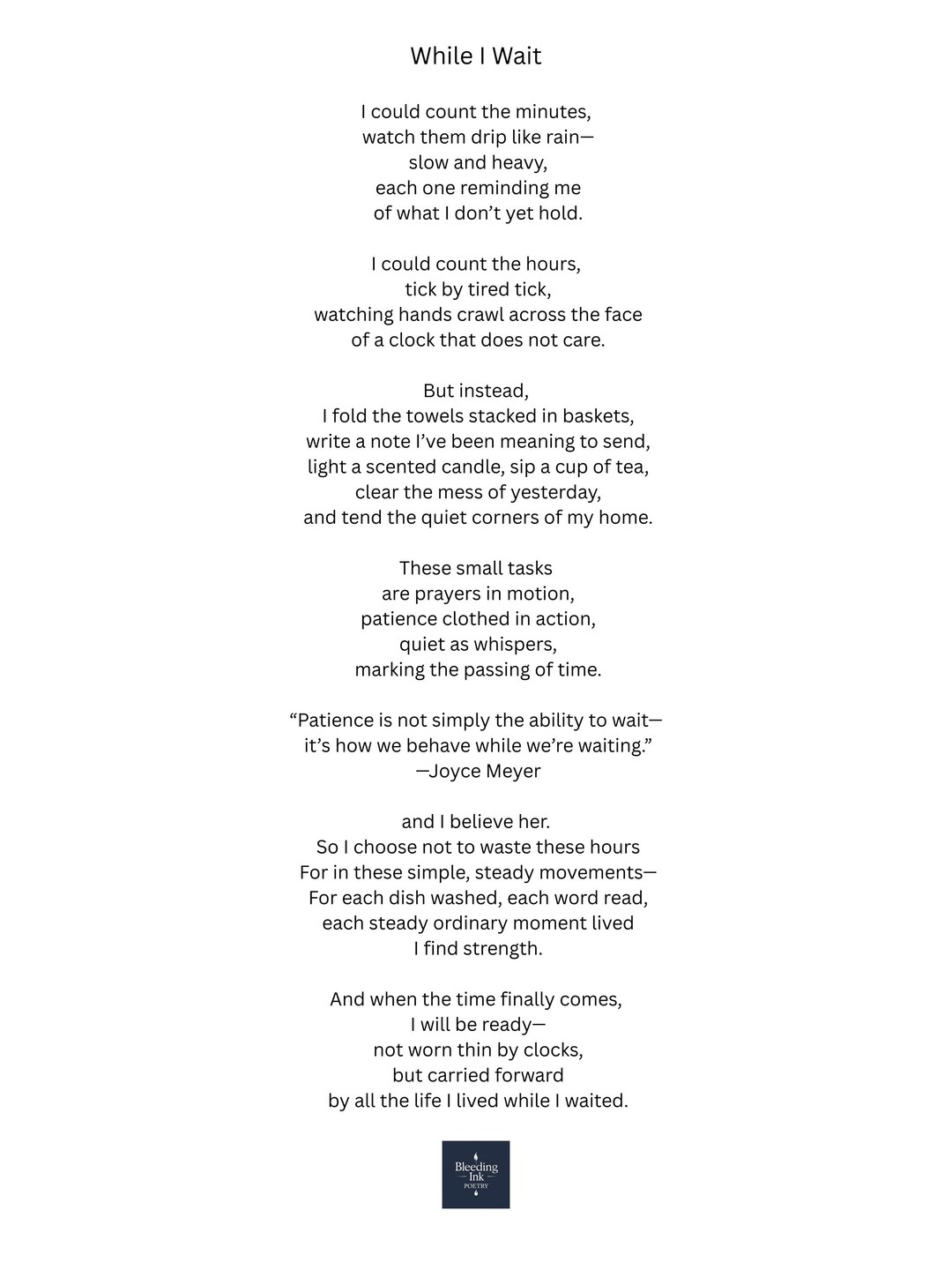 While I Wait – Inspirational Poetry Print – Motivational Wall Art for ...