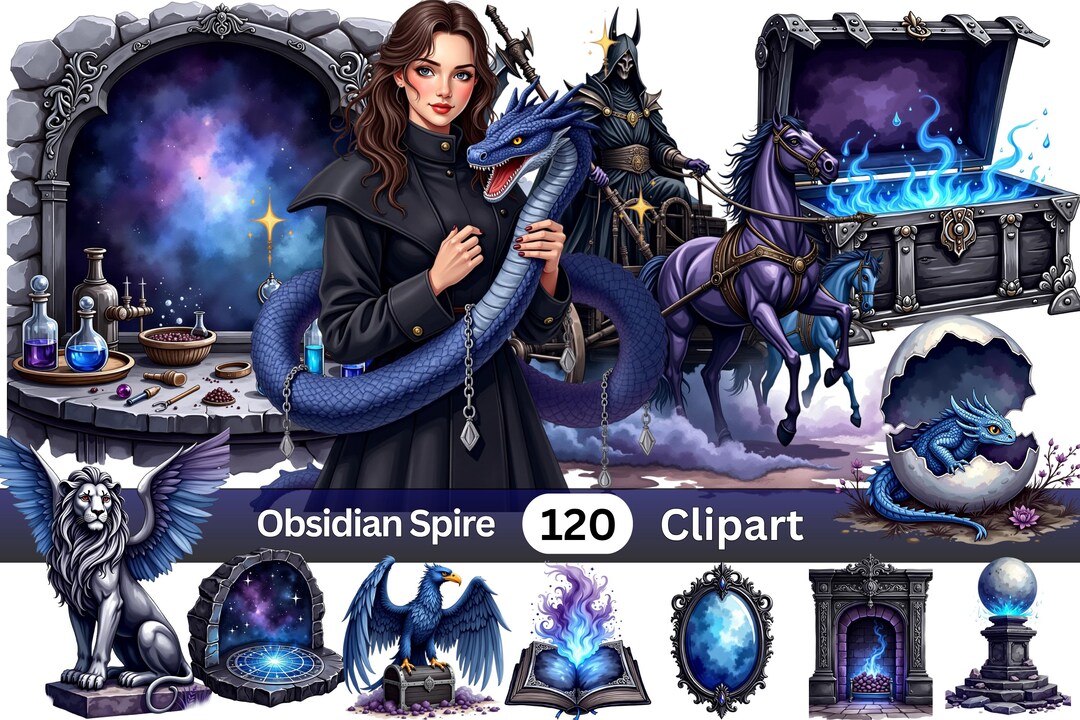 Obsidian Spire Witch Clipart Set - 120 Dark Fantasy Images, Sorceress ...