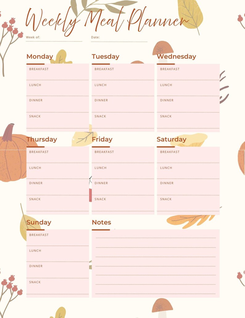 Fall Aesthetic Meal Prep Planner | Daily, Weekly & Monthly Meal ...