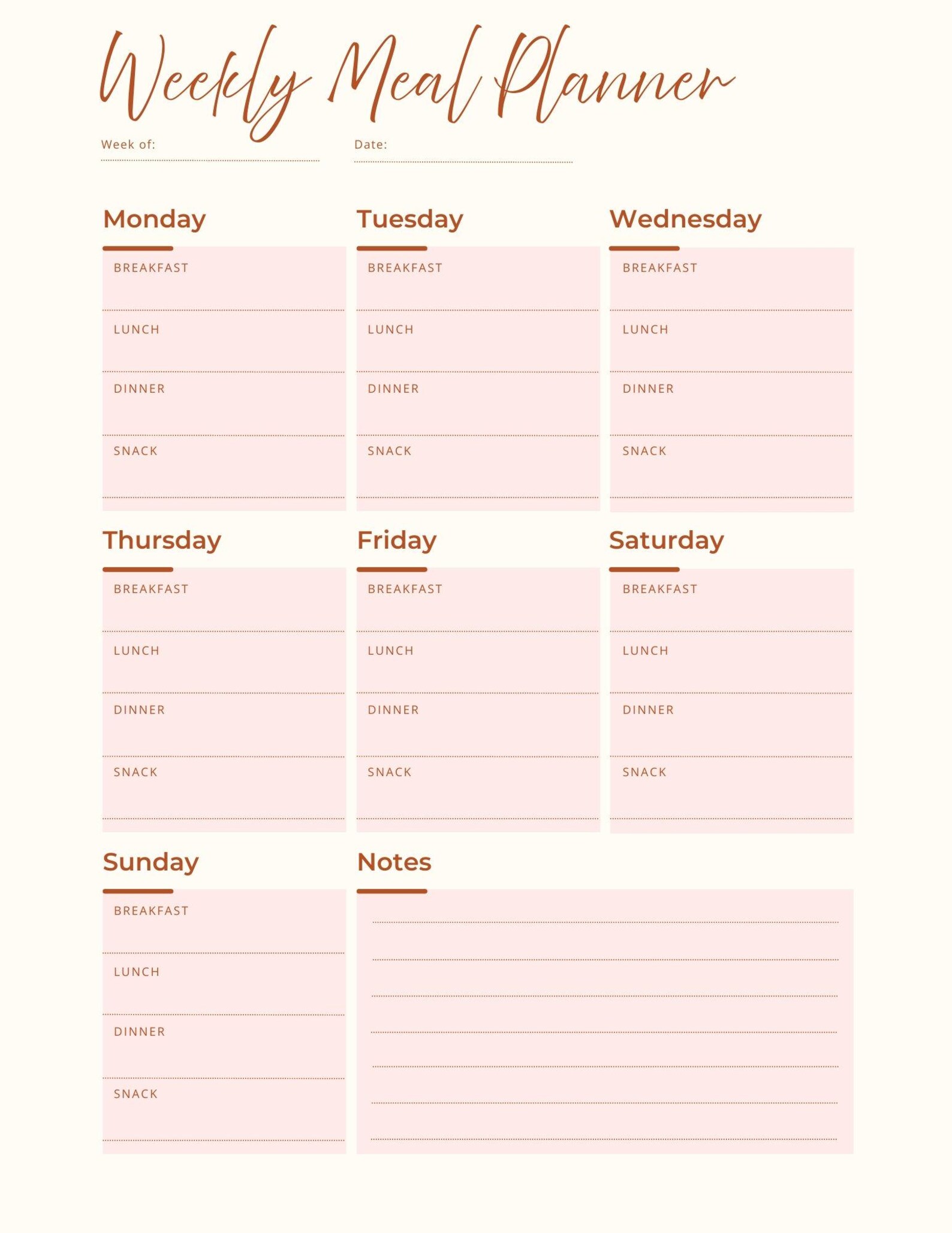 Baby Pink Meal Prep Planner | Daily, Weekly & Monthly Meal Planning ...