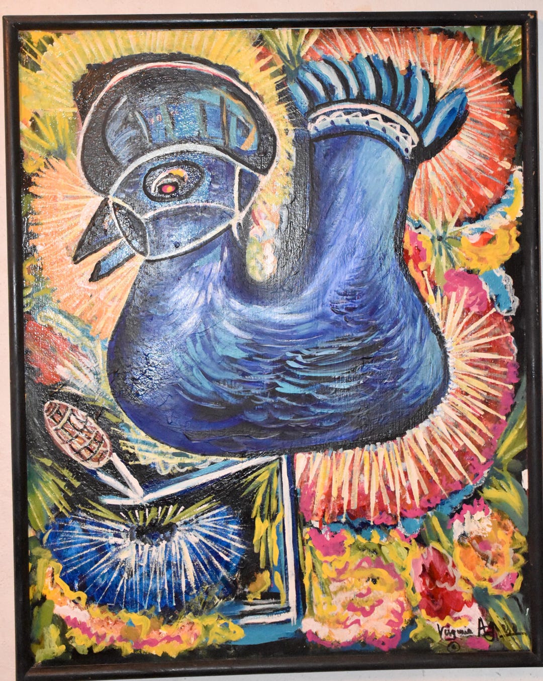 El Gallo Azul (blue Rooster), Original Art Signed by Artist Virginia ...