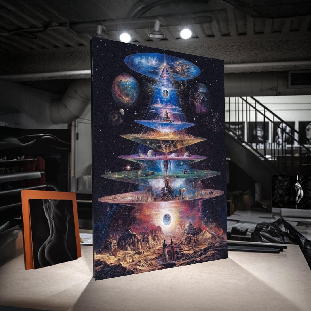 Cosmic Pyramid Layers, Spiritual Universe Canvas, Abstract Space Wall ...