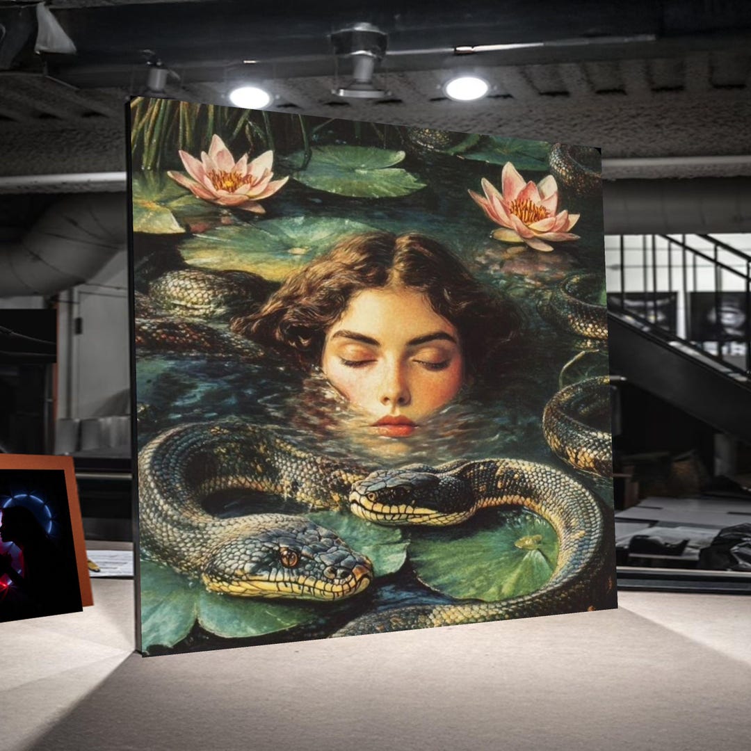 Enigmatic Woman Surrounded by Snakes, Water Lilies and Serpents Canvas ...