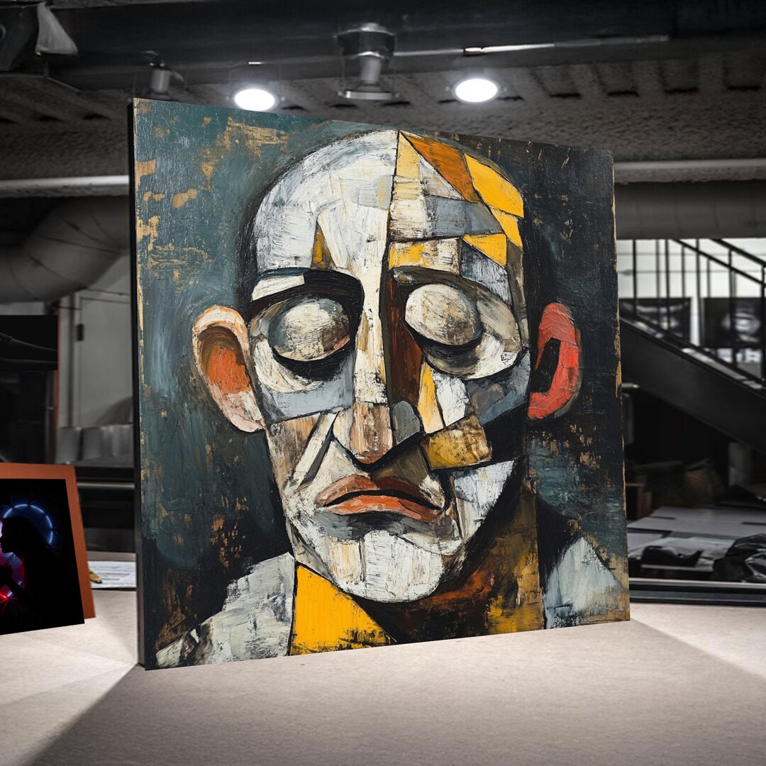 Abstract Expressionist Face Canvas, Modern Cubist Wall Art ...