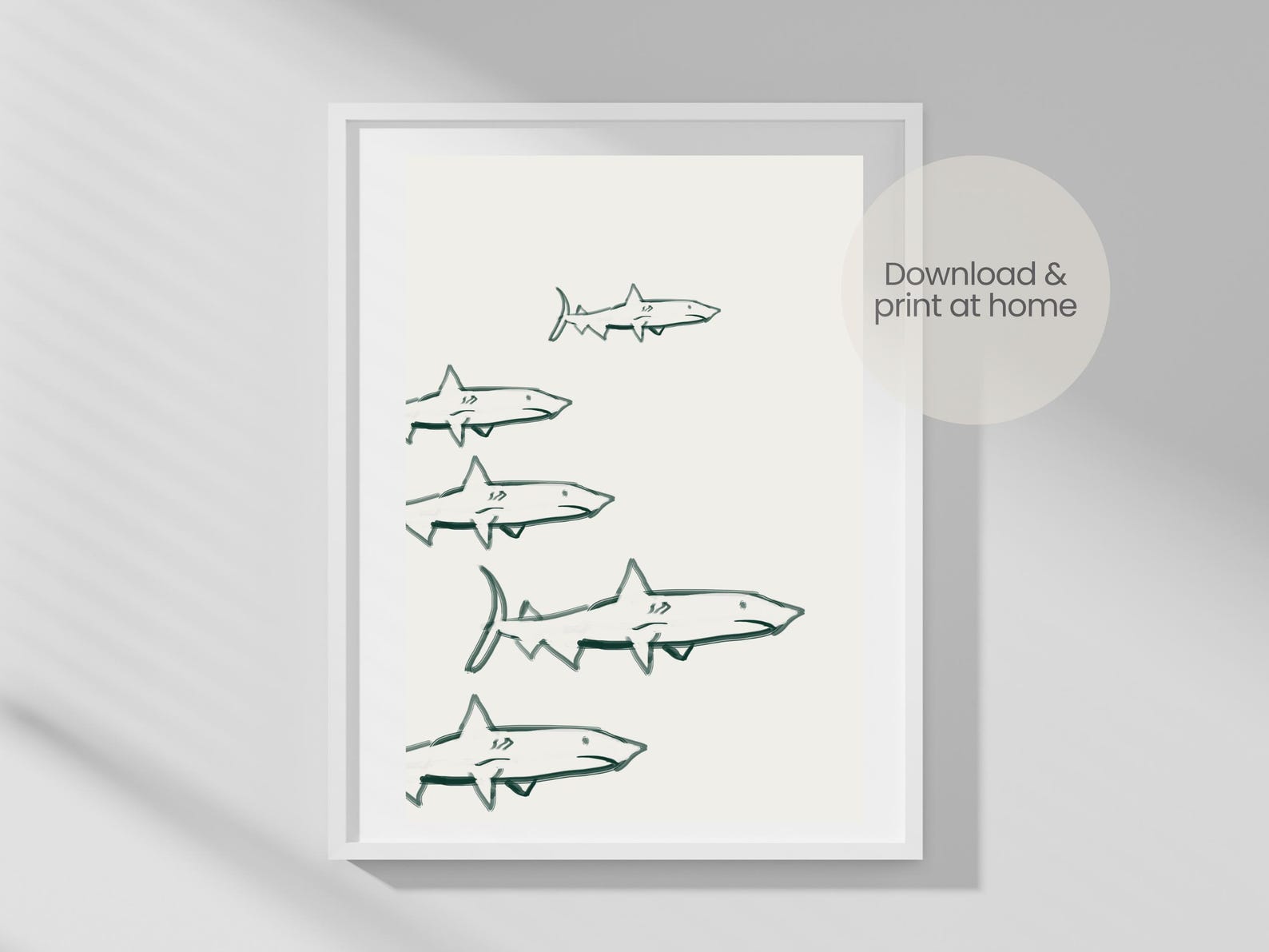 Minimal Shark Art Print, Coastal Wall Art for Oceanfront Cottage, Hand ...