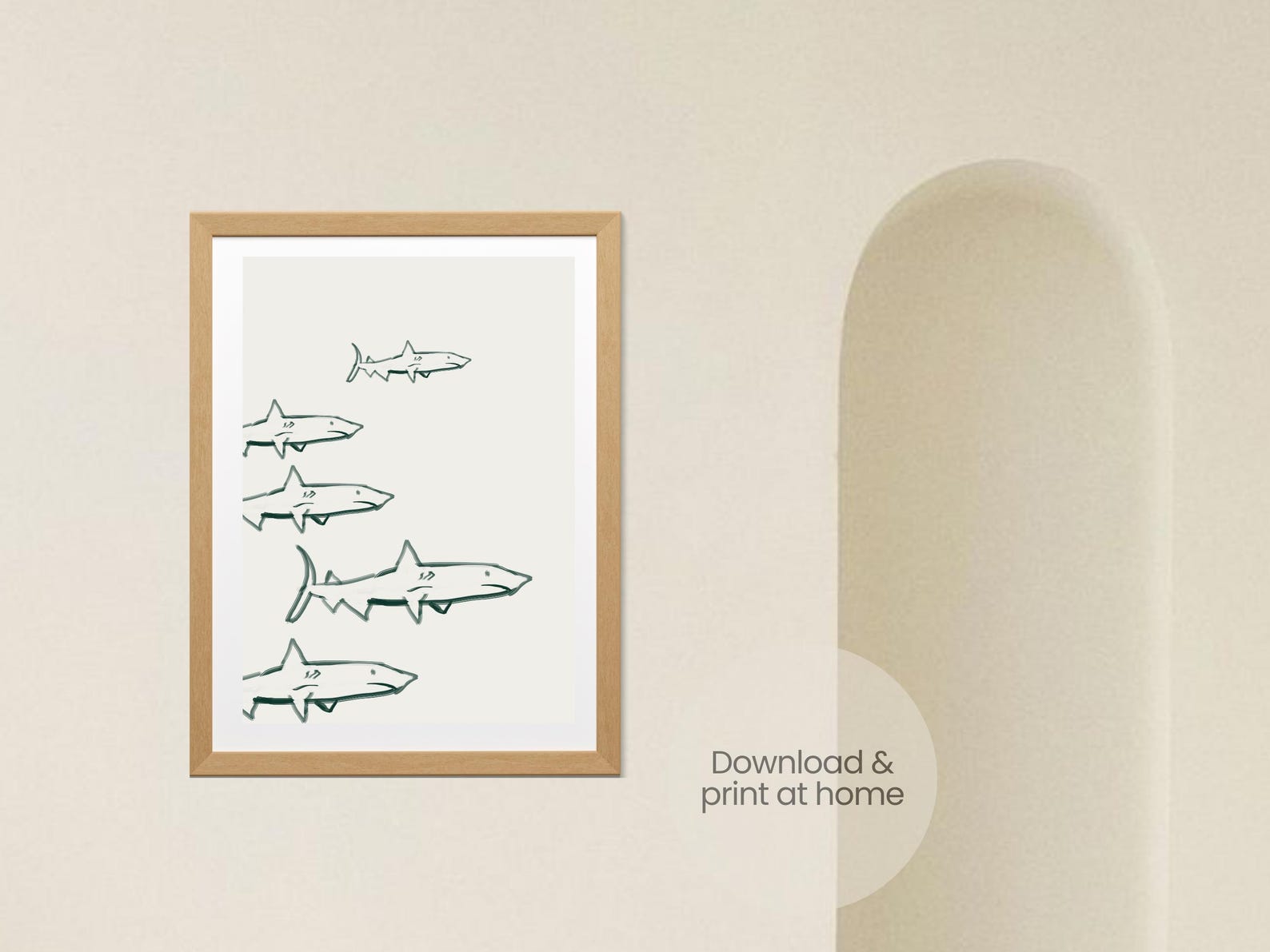 Minimal Shark Art Print, Coastal Wall Art for Oceanfront Cottage, Hand ...