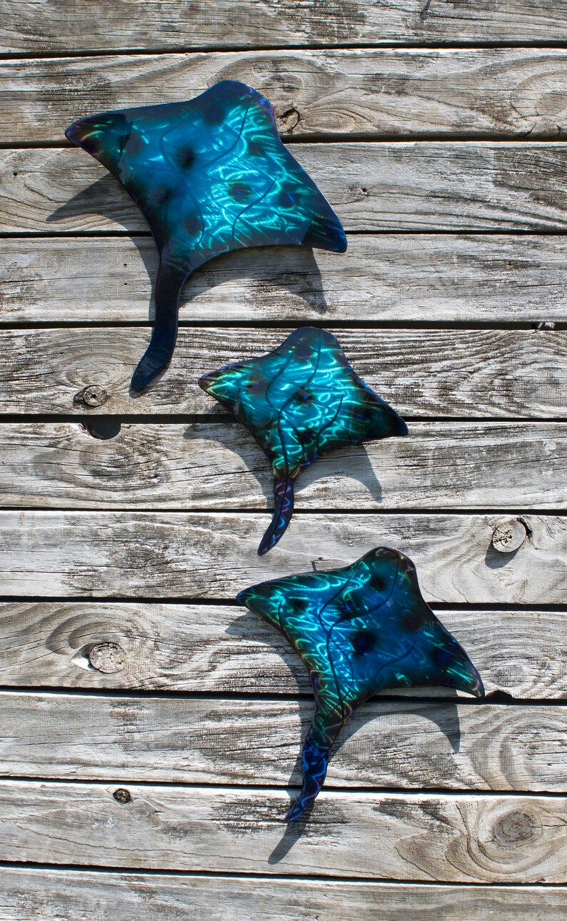 MINI Manta Ray Family in Pacific BLUE Abstract Metal Wall Art | Etsy