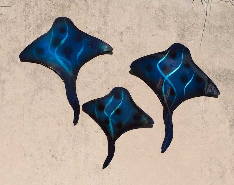 MINI Manta Ray Family in Pacific BLUE Abstract Metal Wall Art | Etsy
