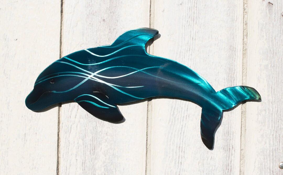 Dolphin Turquoise Metal Wall Sculpture, Reflects Light for Depth and ...