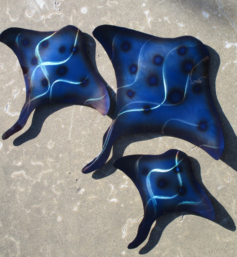 Manta Ray Family Abstract Metal Wall Art Blue Stingrays Modern | Etsy
