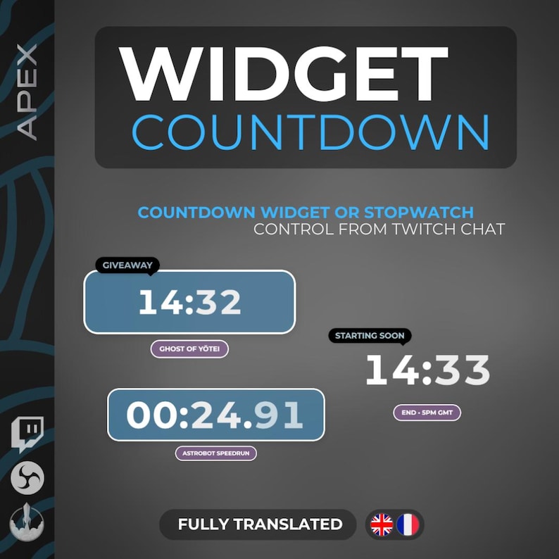 Twitch Timer Widget PRO | Chat Command Countdown & Timer | Overlay for ...