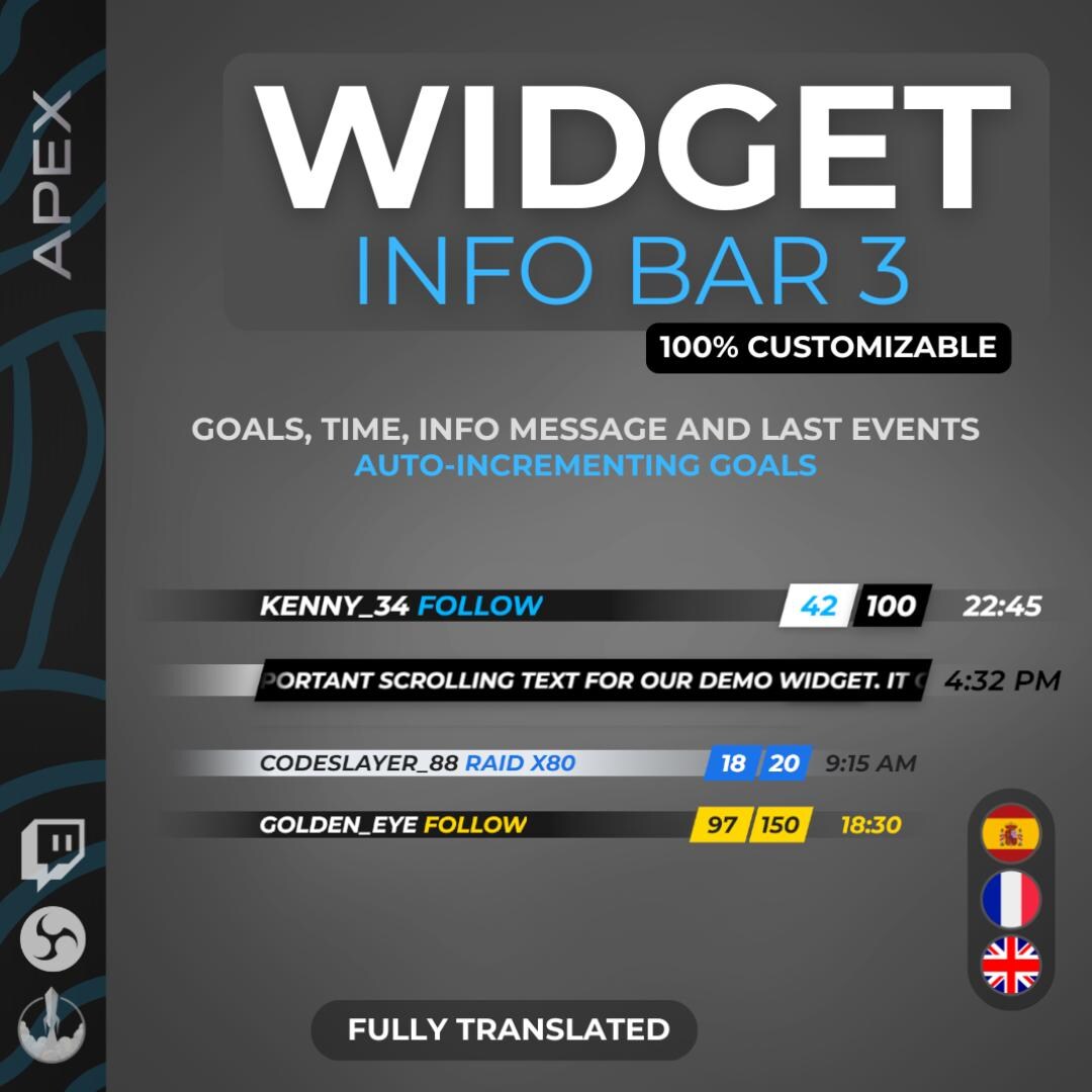 Twitch Info Bar 3 | All-in-one Widget: Auto Goals, Events, Scrolling ...