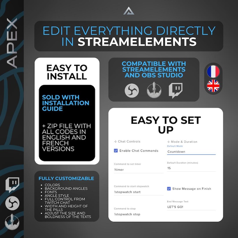 Twitch Timer Widget PRO | Chat Command Countdown & Timer | Overlay for ...