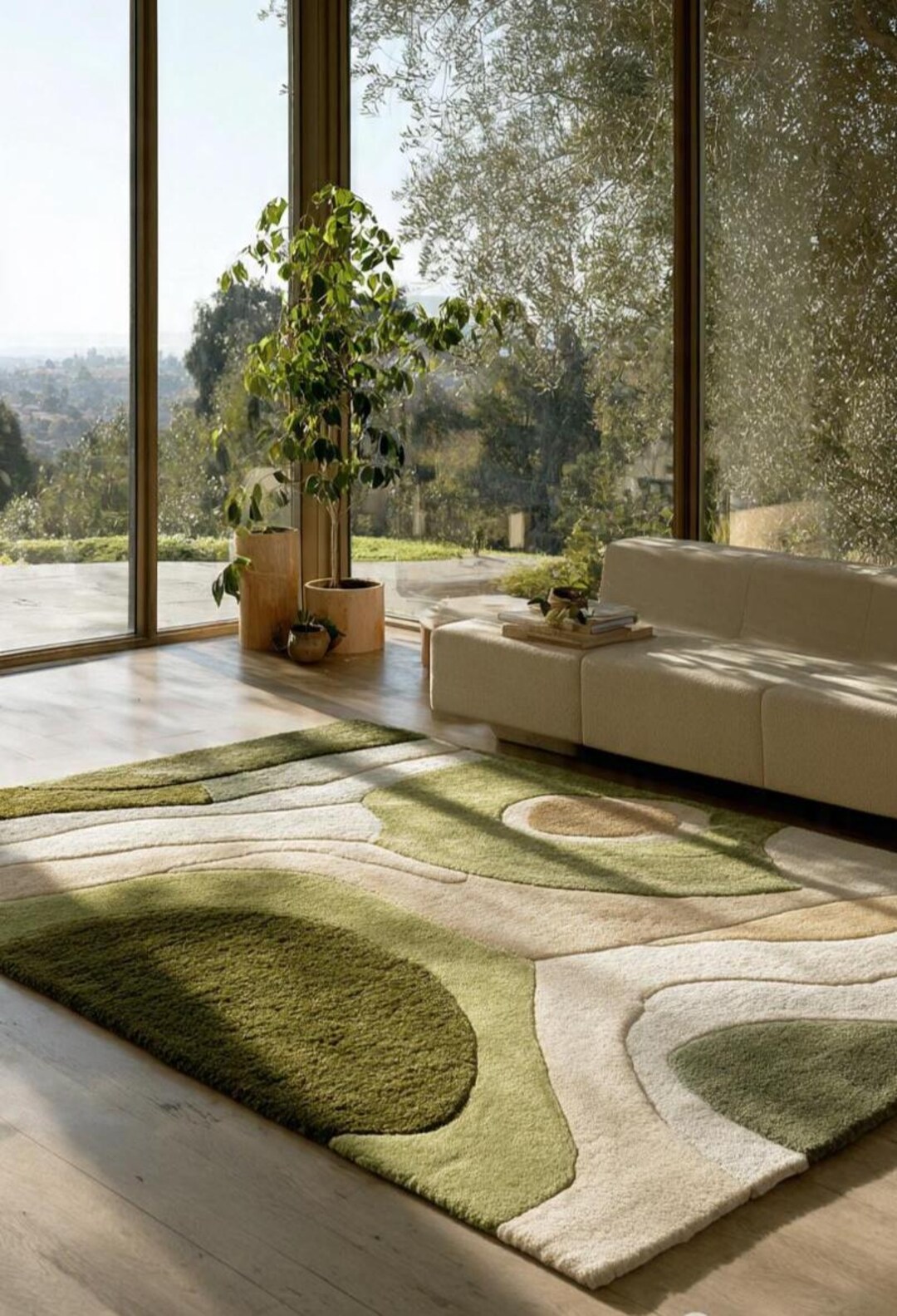 Olive Green Verdant Meadow Medium Pile Tufted Rug | Contemporary Living ...