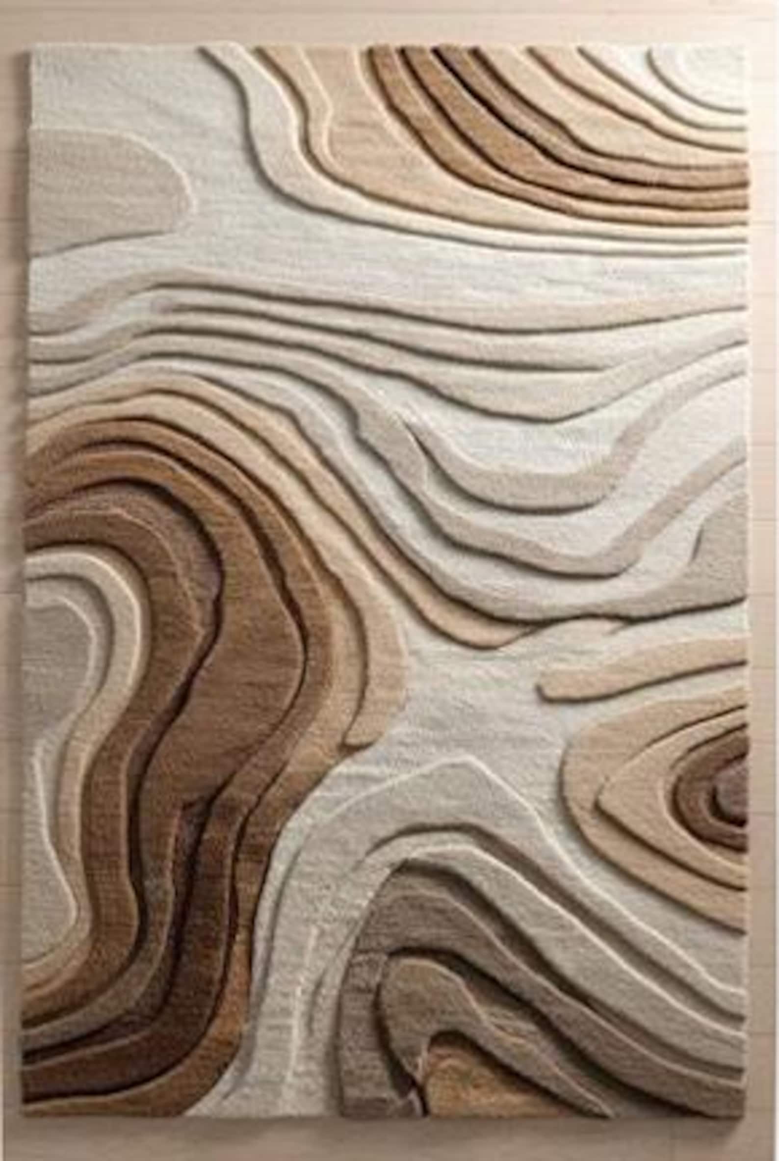 Natural Terrain Abstract Rug Modern Sculpted Hand-tufted Rug in Beige ...