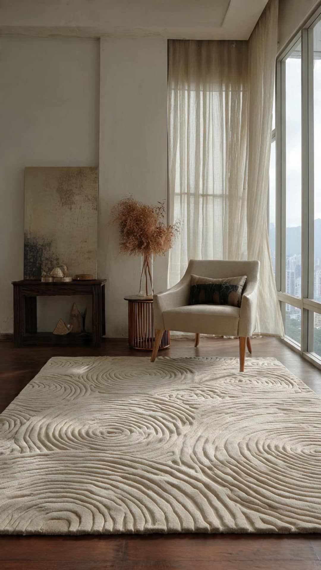 Zen Ripple Textured Beige Rug – Modern High-low Hand-tufted Carpet for ...