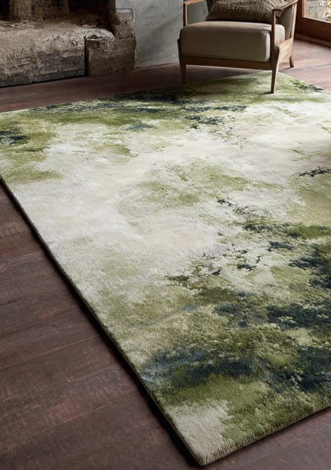 Minimalist Living Room Showcases the "echoes of Serenity" Modular Rug ...