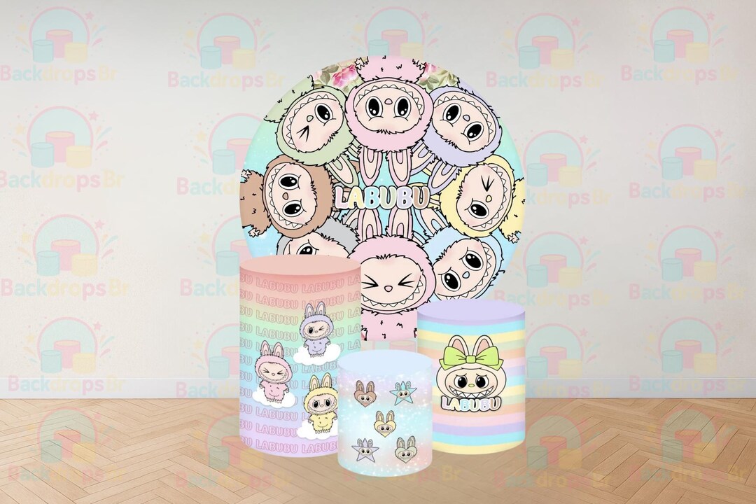 Cartoon Inspired Labubu Round Backdrop Cylinders Cover Round Backdrop ...