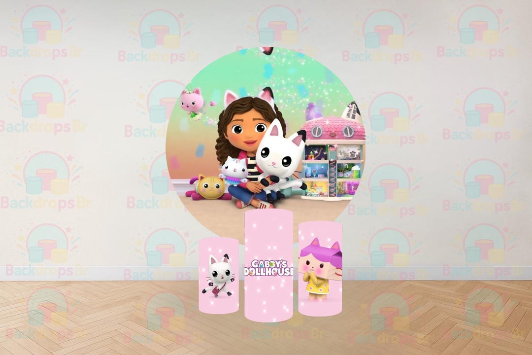 Cartoon Gabby Inspired Round Backdrop Cylinders Cover Round Backdrop ...
