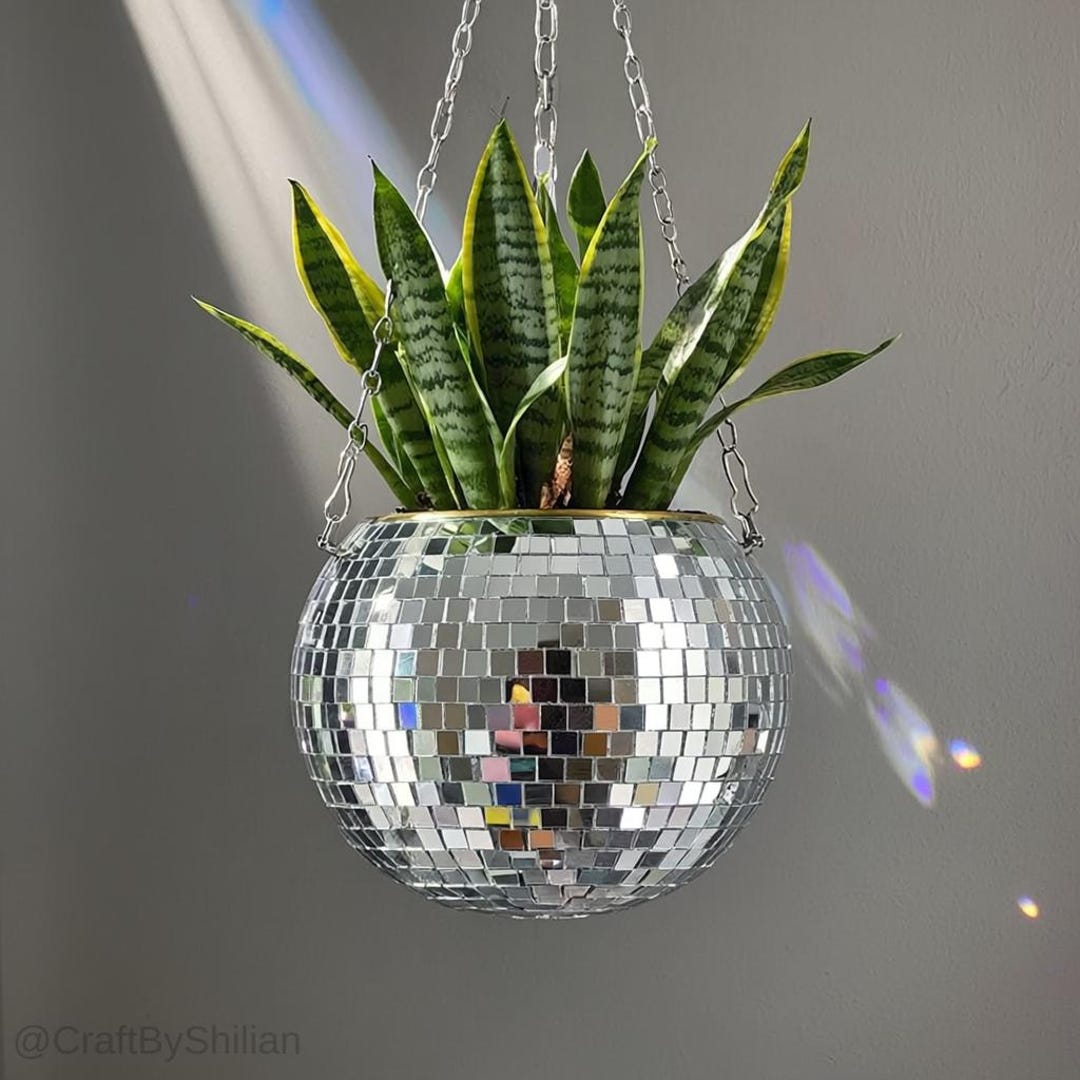 Disco Ball Planter With Chain Hanging Mirror Ball Plant Pot Indoor ...