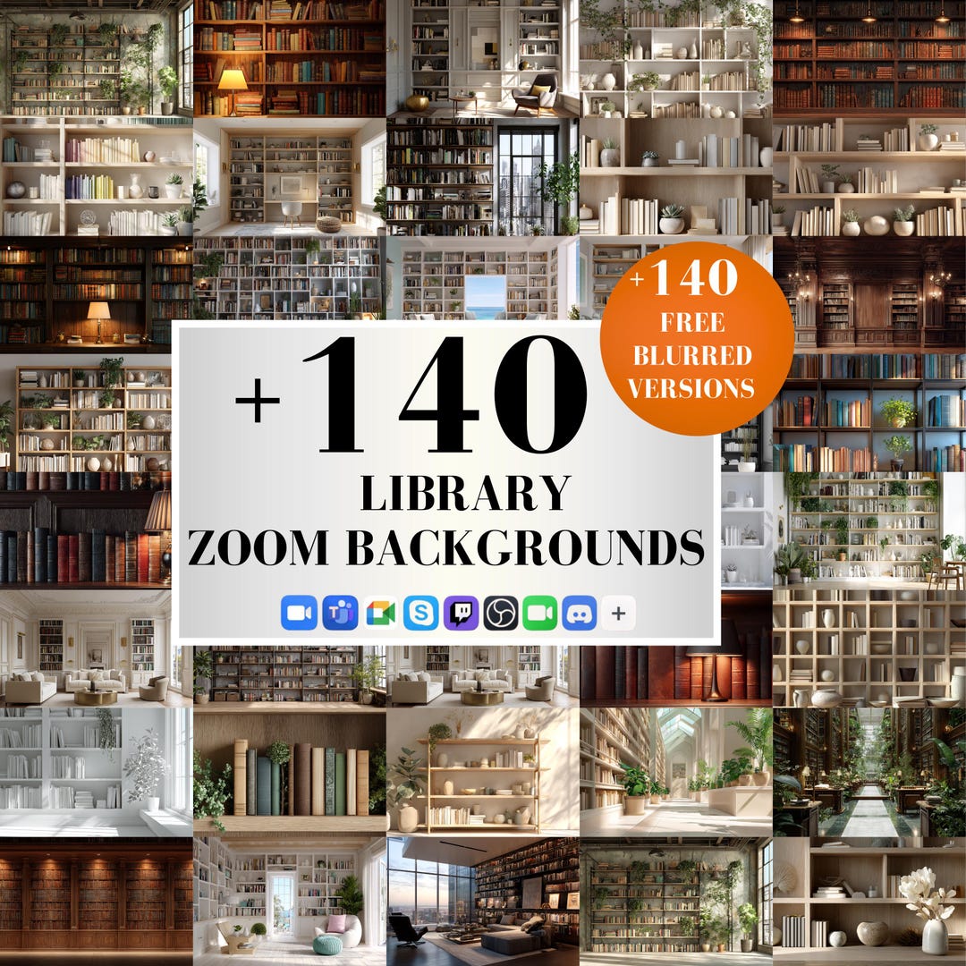 140 Library Zoom Backgrounds | Cozy Home Library & Bookshelves (digital ...
