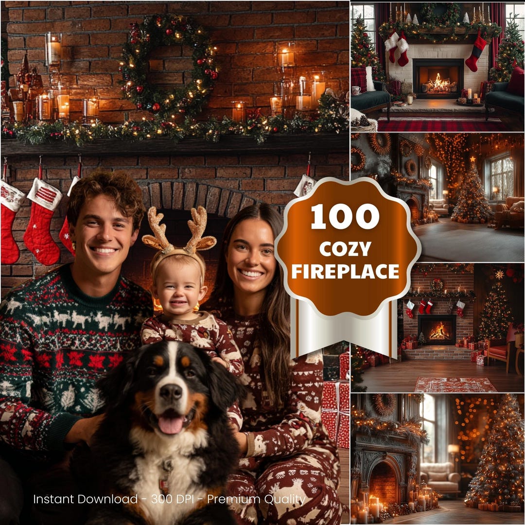 Christmas Fireplace Digital Backdrop Bundle: Holiday Photography ...