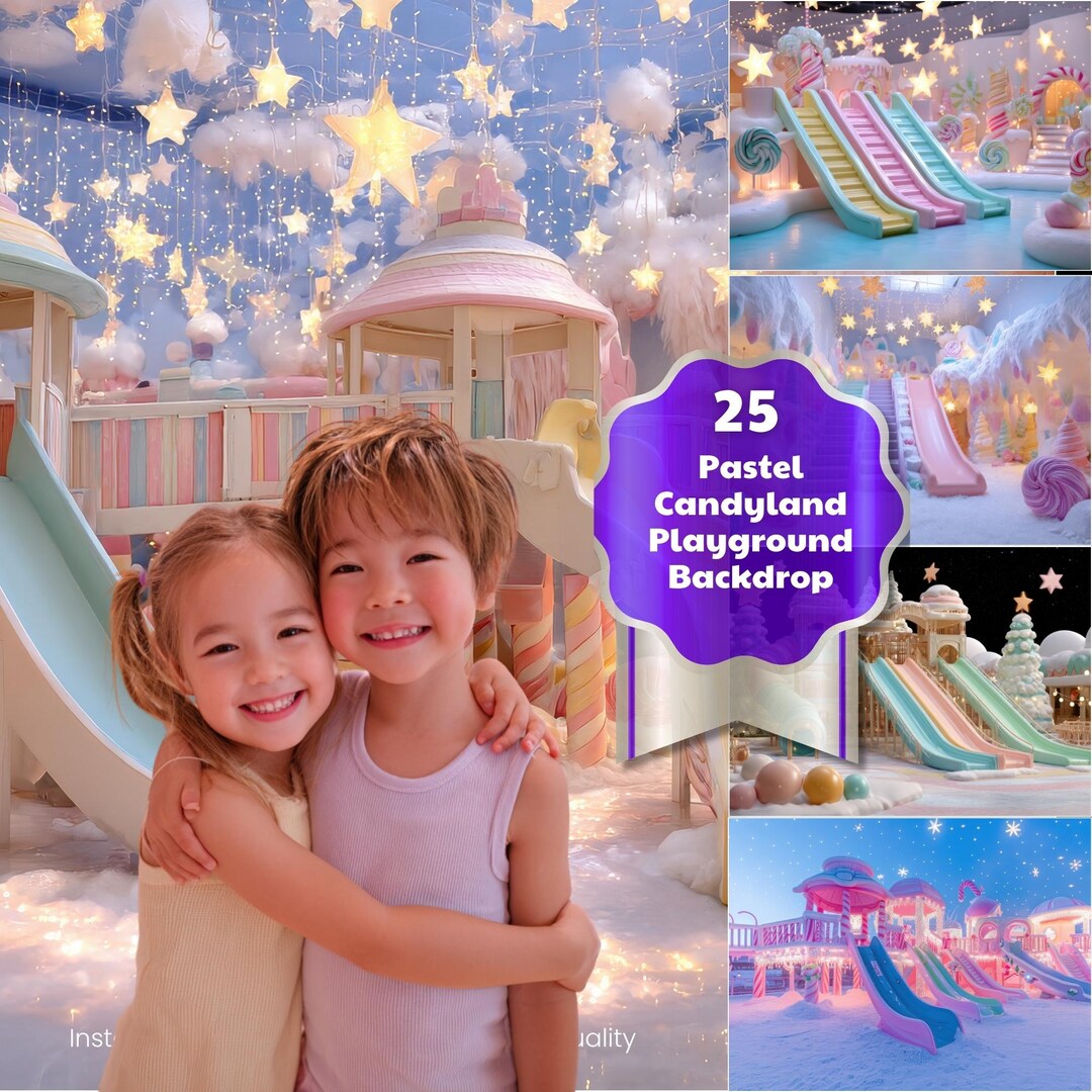 Pastel Candyland Christmas Backdrop, Kids Playground Scene (digital ...