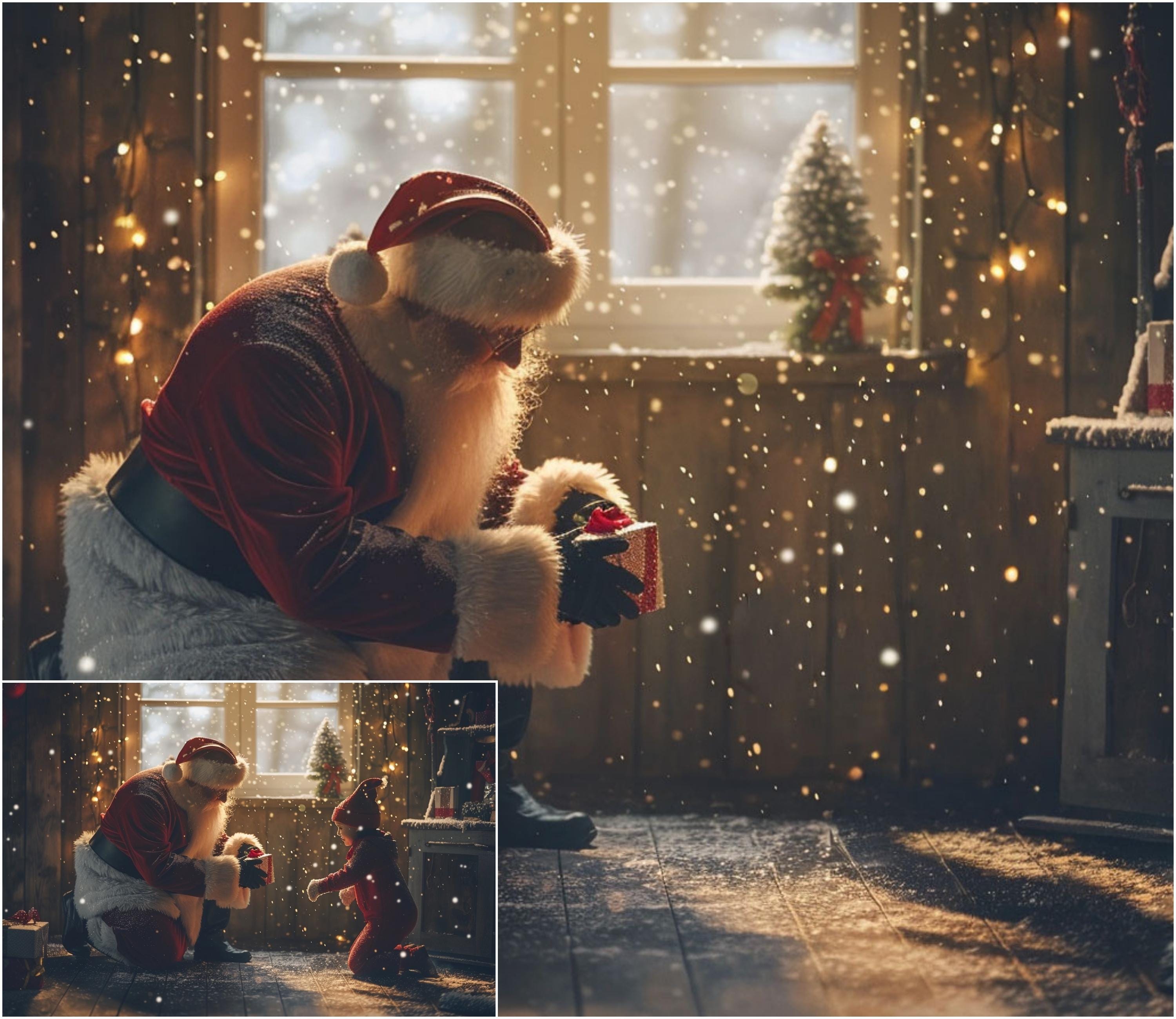 Santa Christmas Backdrop Cozy Cabin Fireplace Holiday Background Winter ...