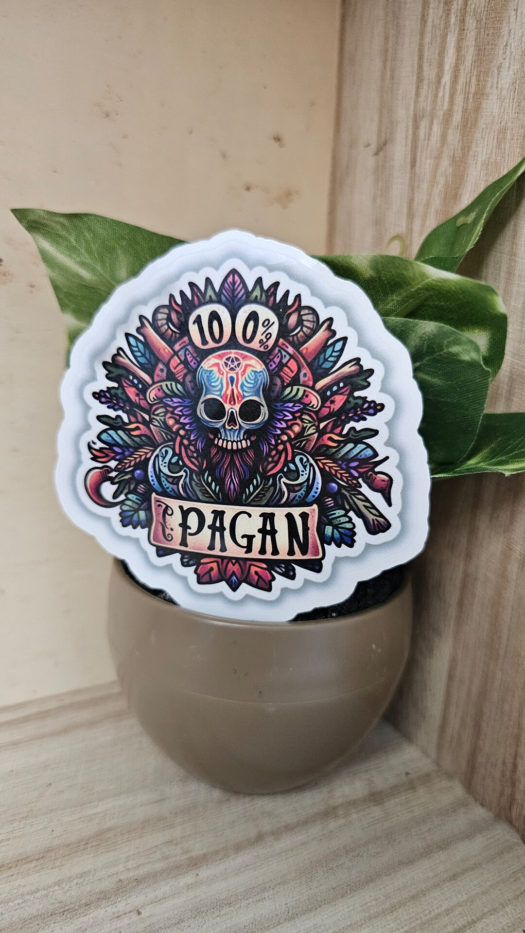 100% PAGAN Ancient Wisdom Sticker - Green Rimmed Decal With Herbs ...