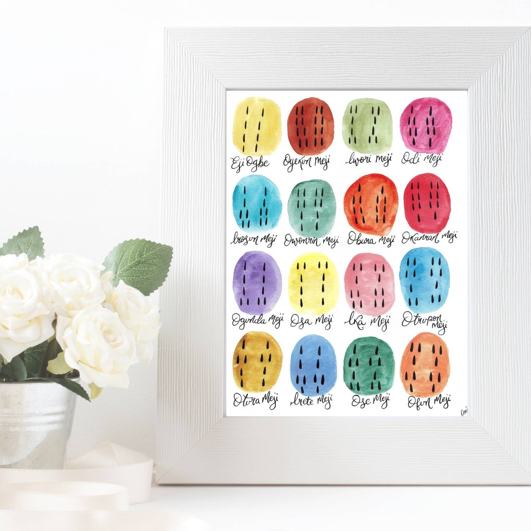 16 Mejis Odus Art Print - Sacred Yoruba Orisha Divination Symbols - Ifa ...