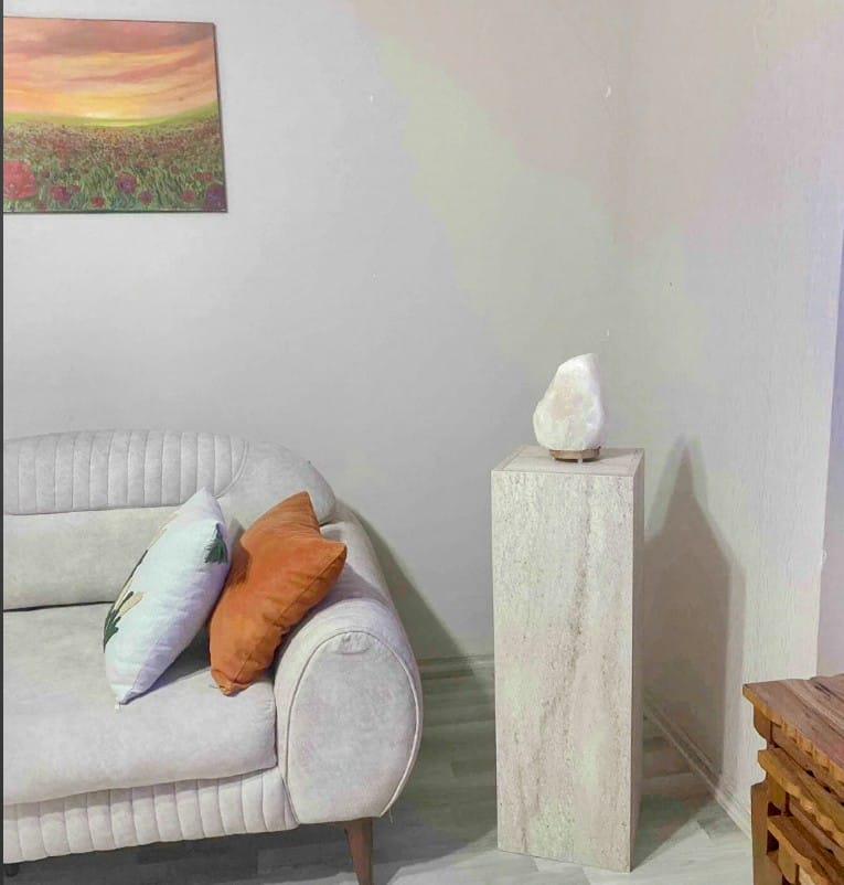 Travertine Look Side Table, Minimalist Pedestal Stand, Modern Display ...
