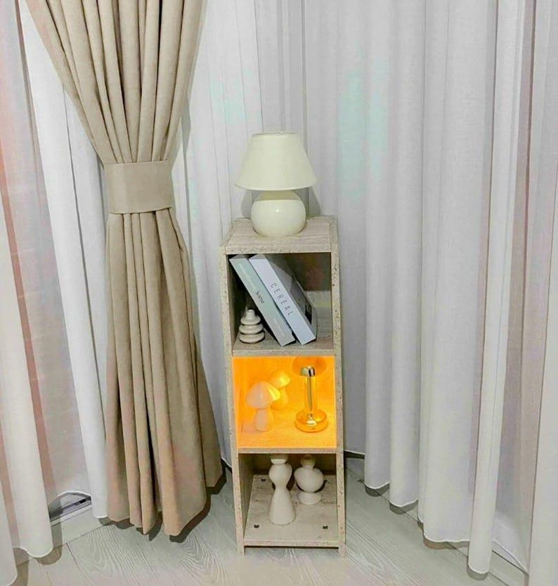 Travertine Look Side Table, Minimalist Pedestal Stand, Modern Display ...