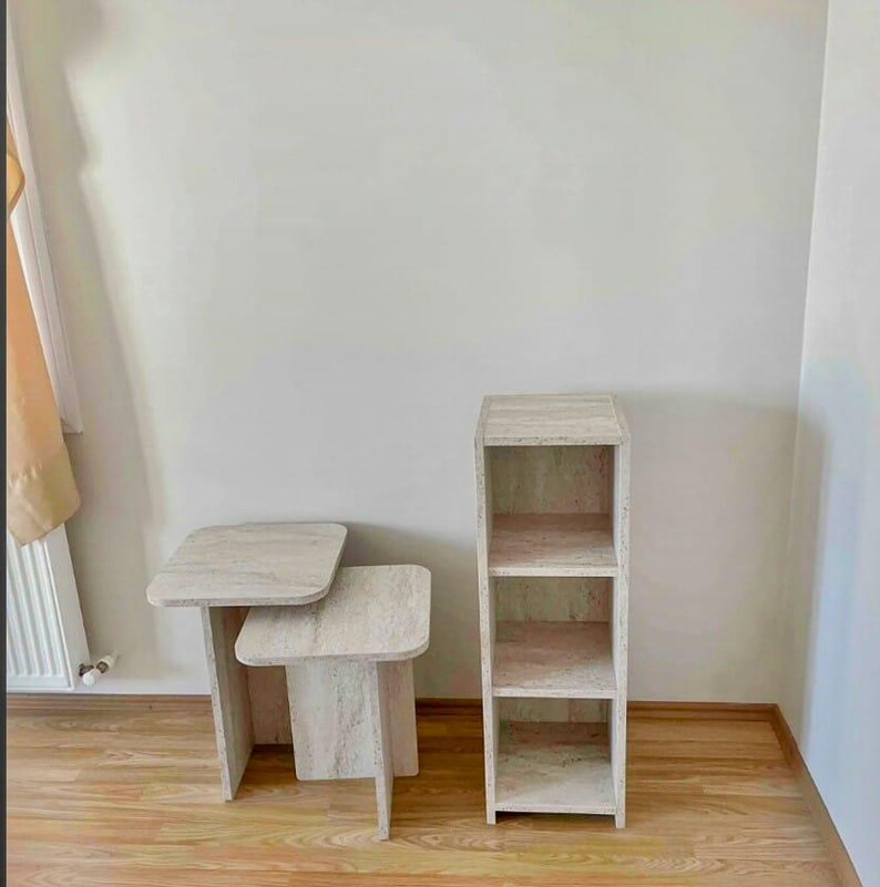 Travertine Look Side Table, Minimalist Pedestal Stand, Modern Display ...