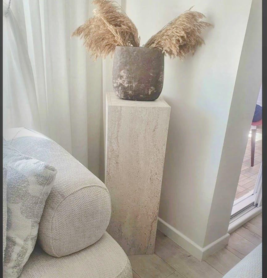 Travertine Look Side Table, Minimalist Pedestal Stand, Modern Display ...