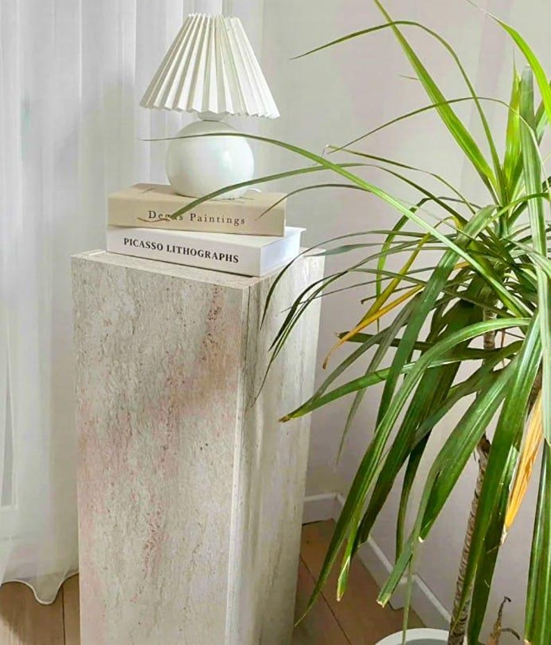 Travertine Look Side Table, Minimalist Pedestal Stand, Modern Display ...
