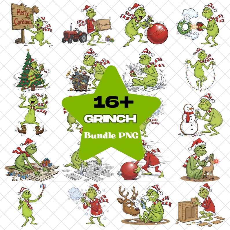 Grinch Christmas Clipart: Festive PNG Images (digital Download) - Etsy