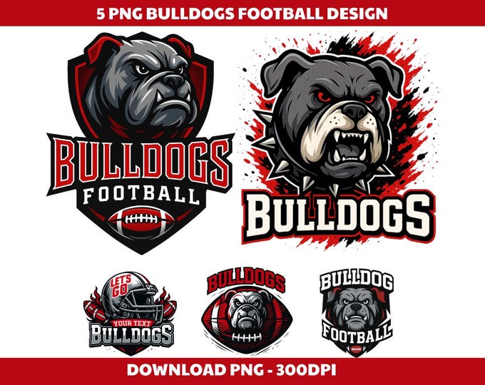5 Bulldogs Football PNG Bundle, Mascot Clipart, Game Day Sublimation ...