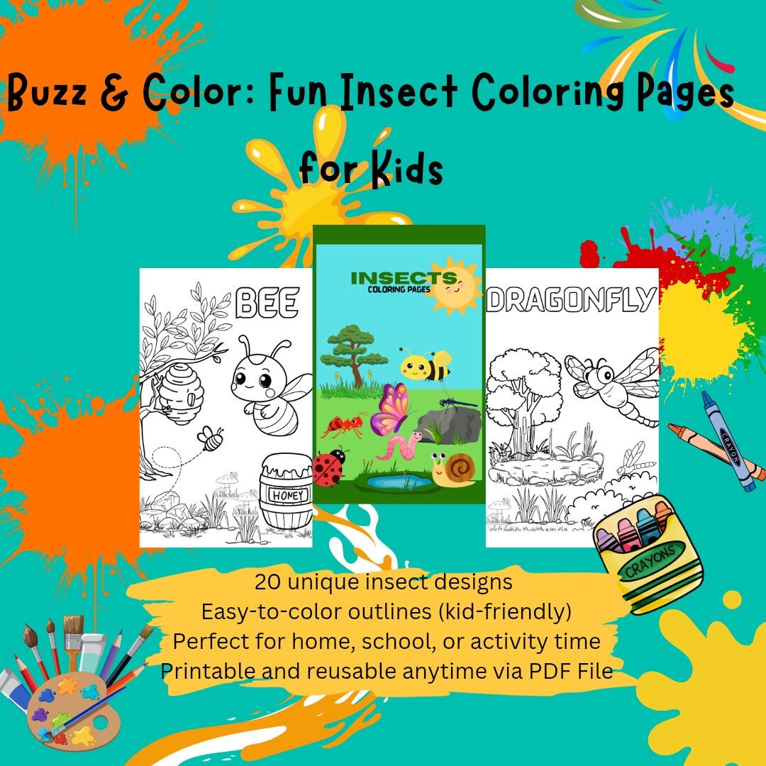 Buzz and Color: Fun Insects Coloring Pages for Kids - Etsy