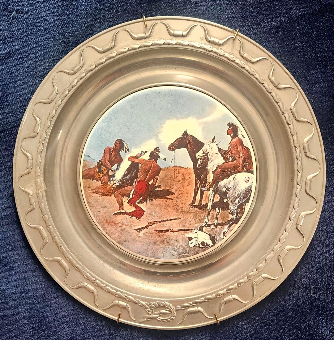 Frederic Remington Smoke Signal Pioneer Foundry 1976 Pewter Ceramic ...